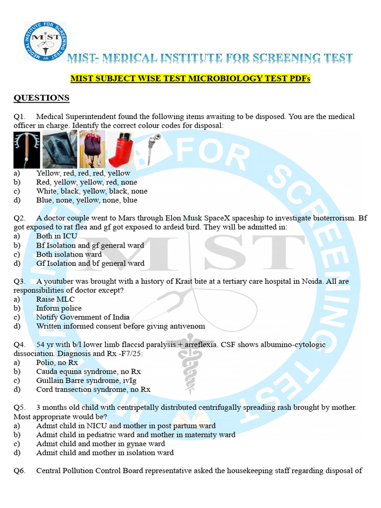 Microbiology Test Questions for MIST | PDF | Anemia | Peripheral Neuropathy