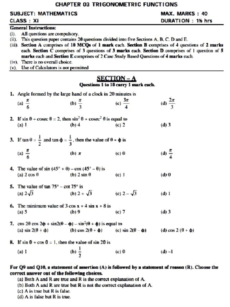 Trigonometric Functions Test | PDF | Special Functions | Angle