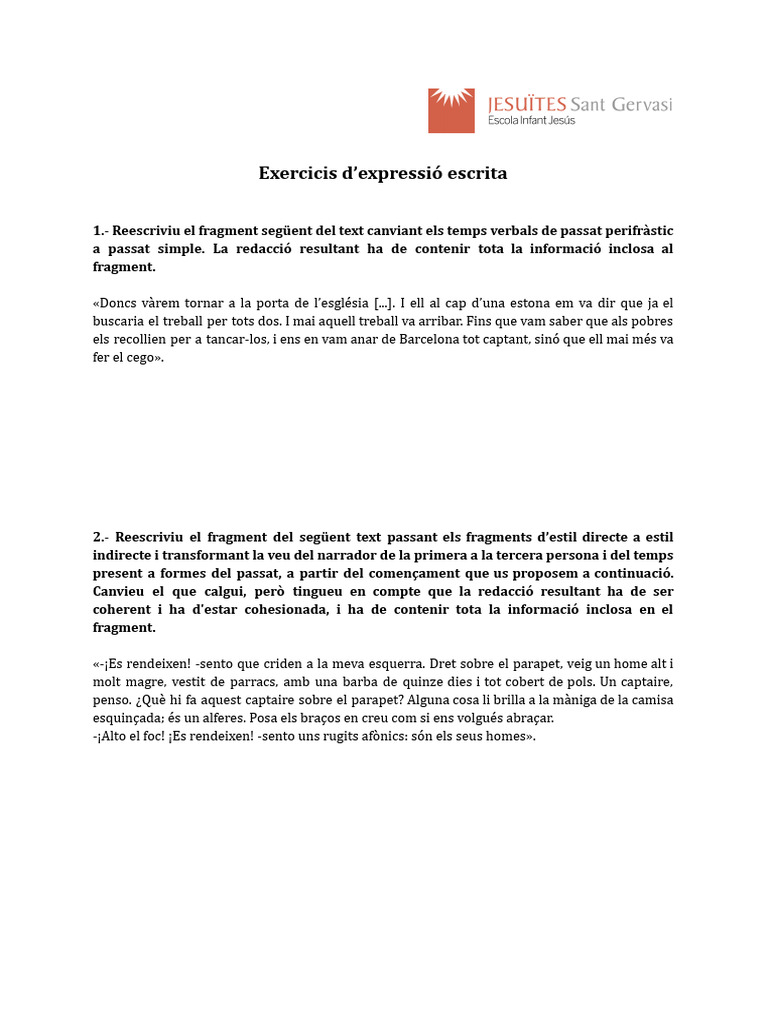 Exercicis d’expressió escrita | PDF