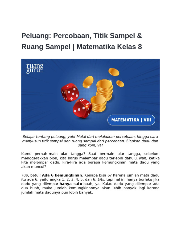 Peluang: Percobaan dan Ruang Sampel Kelas 8 | PDF