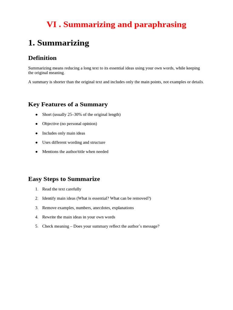 Summarizing and Paraphrasing Guide | PDF | Learning | Cognition