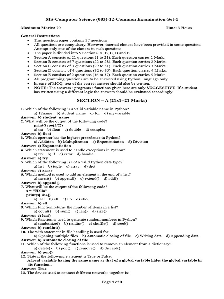 MS Computer Science Exam Paper 2023 | PDF | Network Switch | Local Area ...