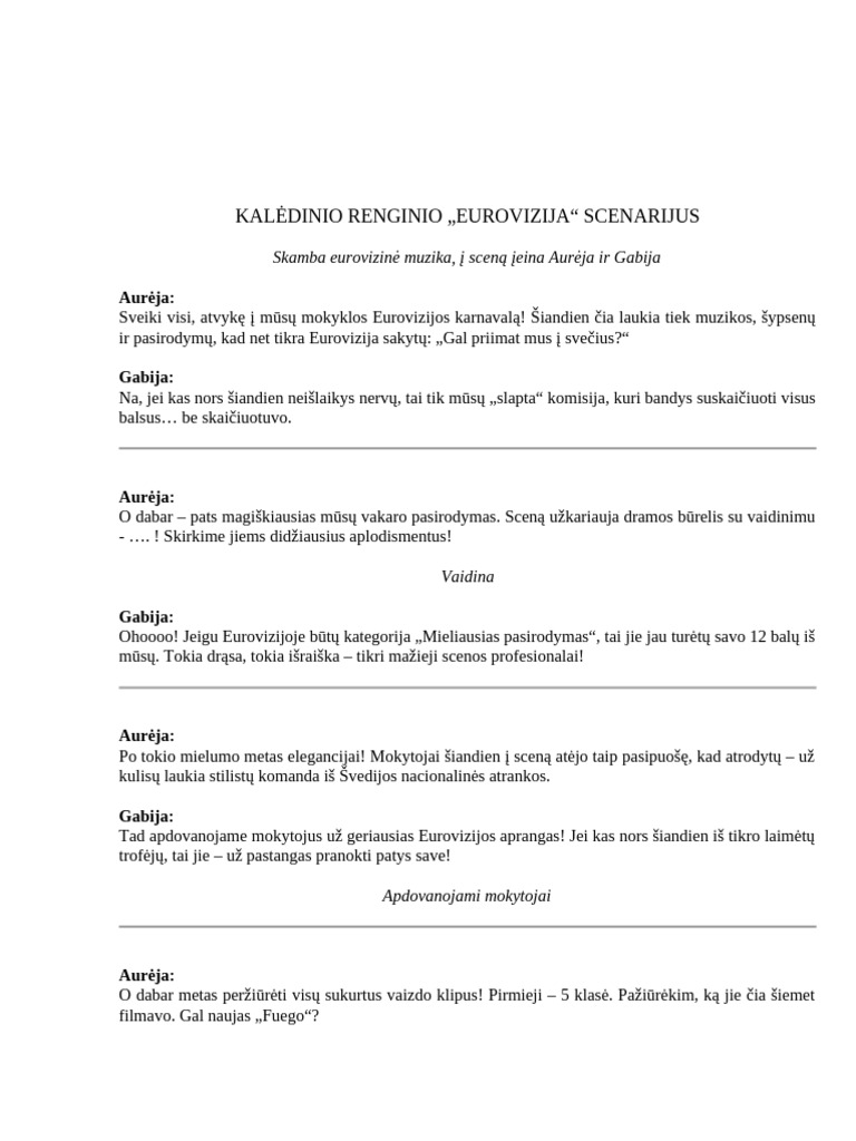 Kaledinio Renginio Eurovizija Scenarijus2 | PDF