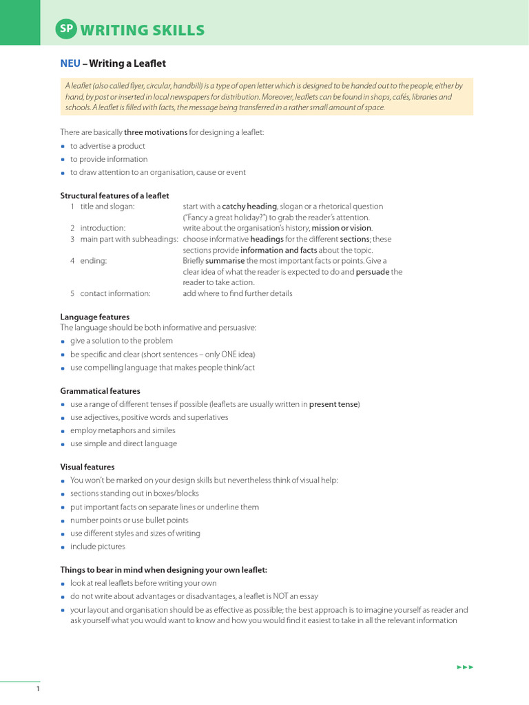 Writing A Leaflet Example | PDF | Linguistics