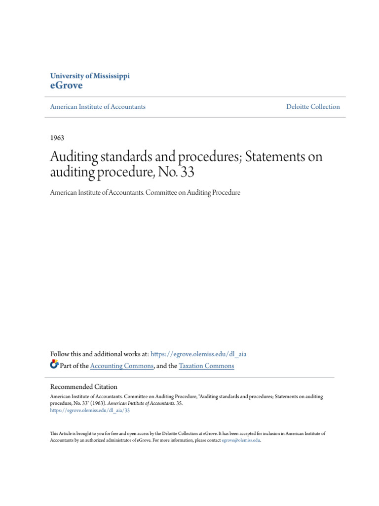 Auditing Standards and Procedures 1949 | PDF | Audit | Internal Control