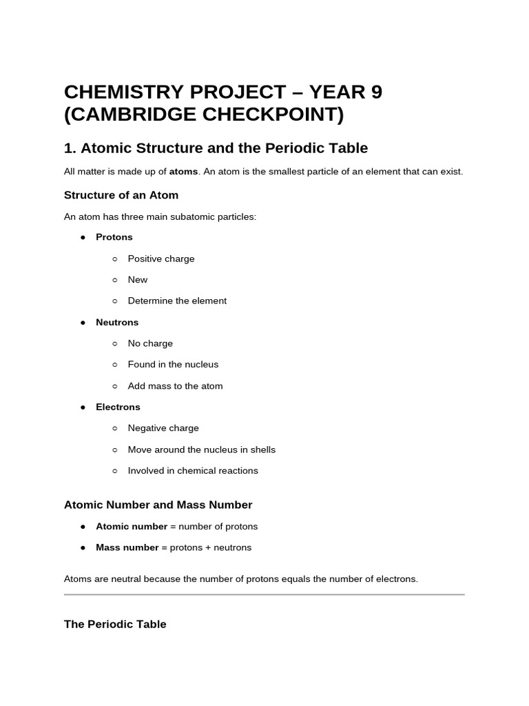 Year 9 Chemistry: Atomic Structure & Trends | PDF | Chemical Bond | Atoms