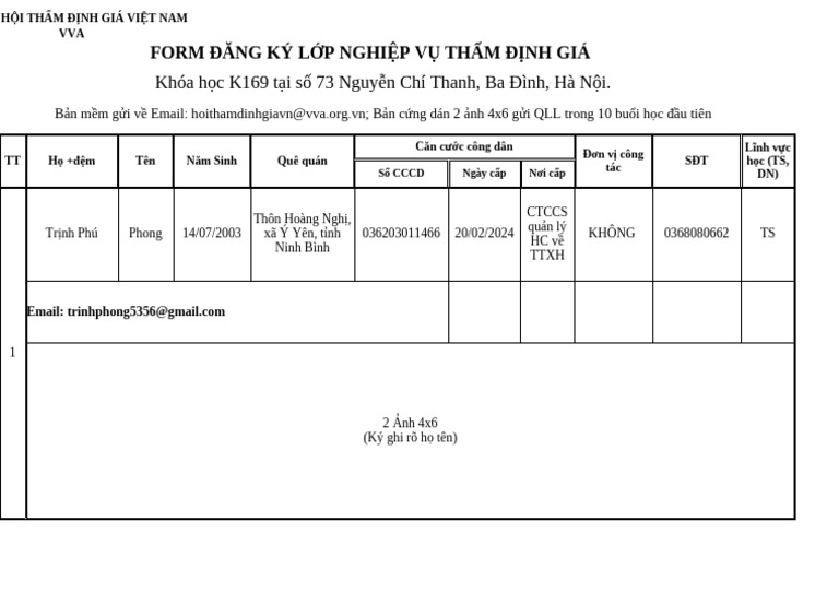 Form Dang Ky Chung Chi TDG | PDF