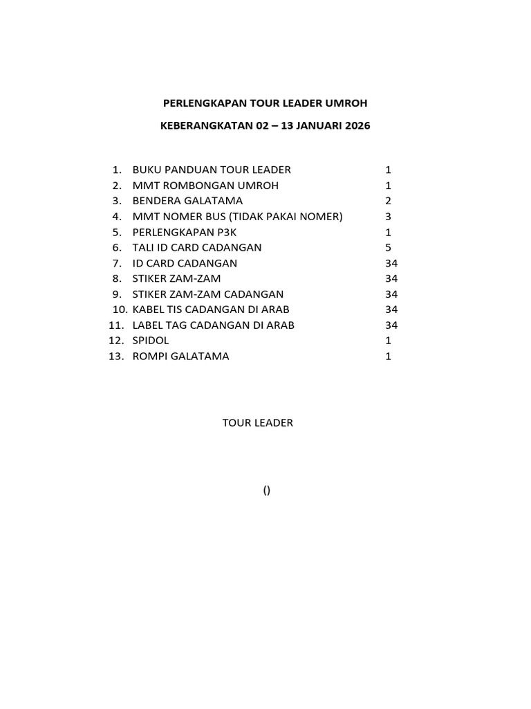 Perlengkapan Tour Leader | PDF