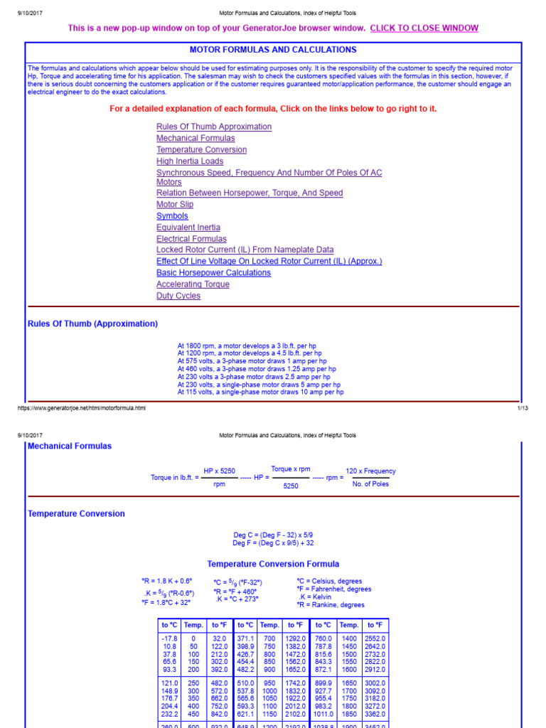 Motor Formulas and Calculations Guide | PDF | Electric Motor | Horsepower