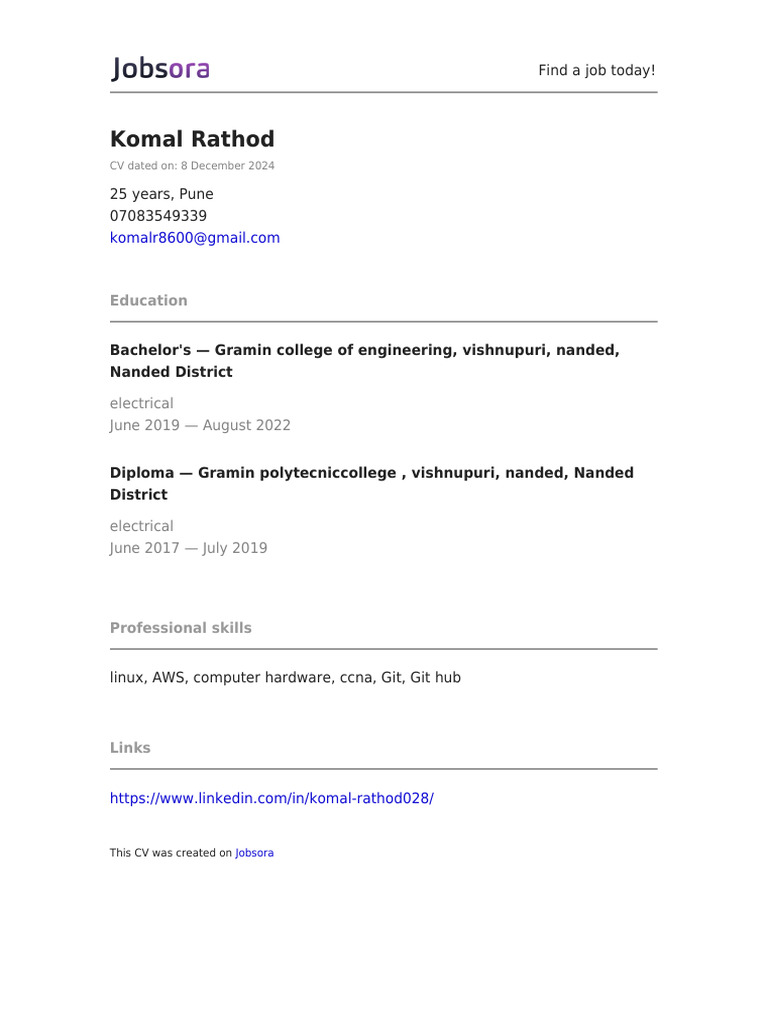 Electrical Engineer CV - Komal Rathod | PDF
