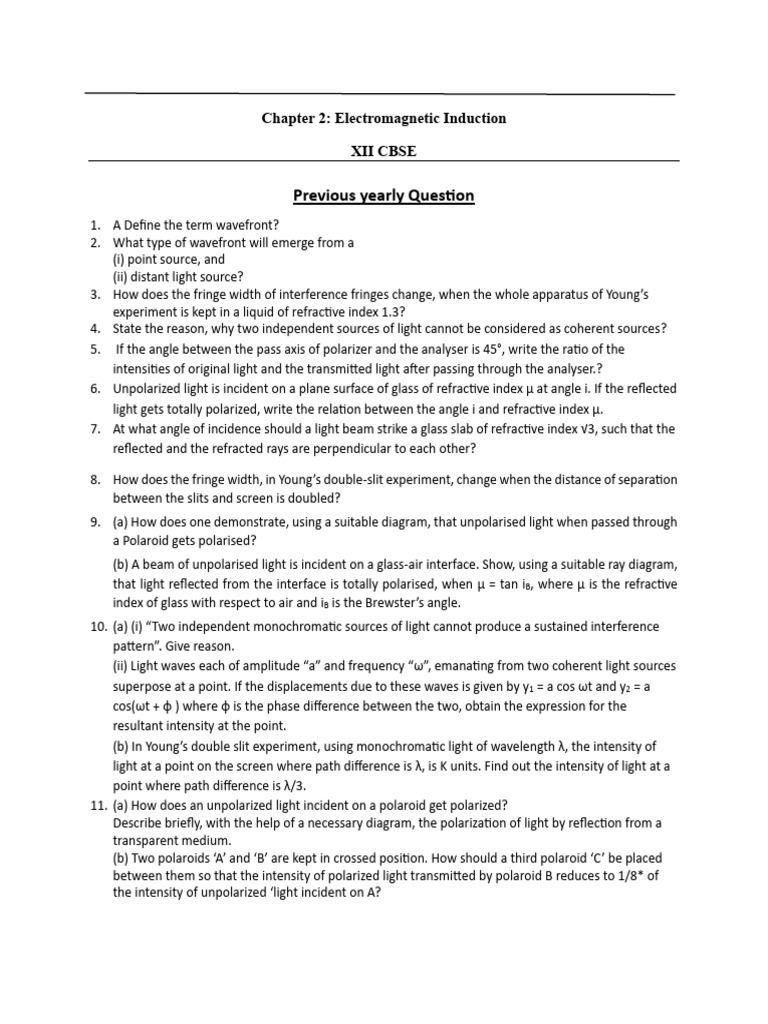 Wave Optics Pyq | PDF | Polarization (Waves) | Diffraction
