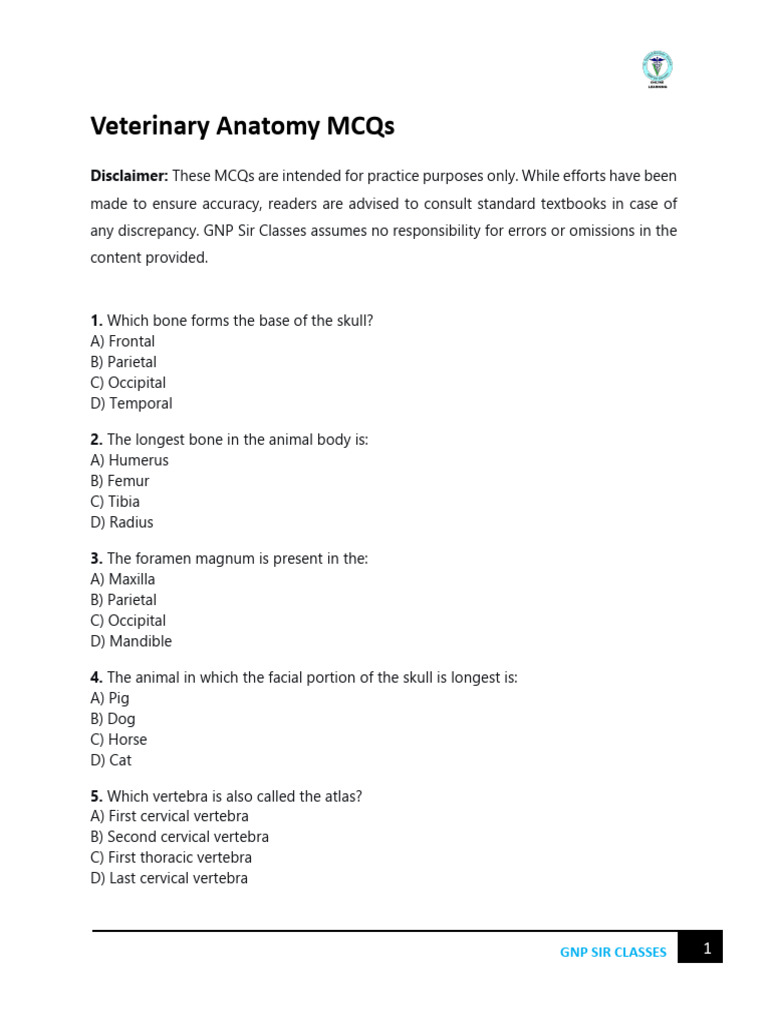 Veterinary Anatomy MCQs_0b9be70c 01bd 4314 9572 535966ac791c | PDF ...