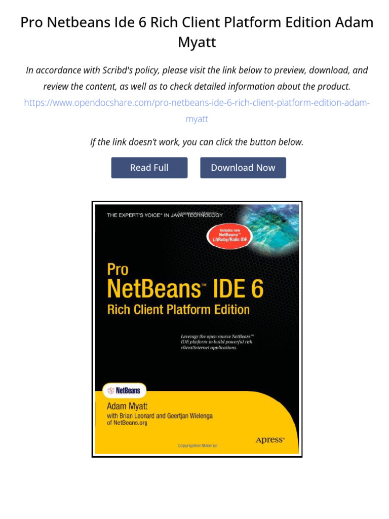 Pro Netbeans IDE 6 Rich Client Platform Edition Adam Myatt Full Access ...