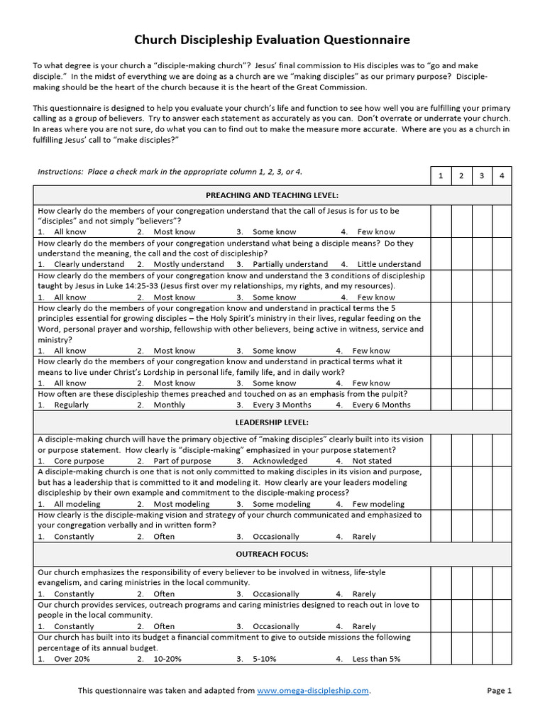 Church Discipleship Evaluation Tool | PDF | Disciple (Christianity) | Jesus