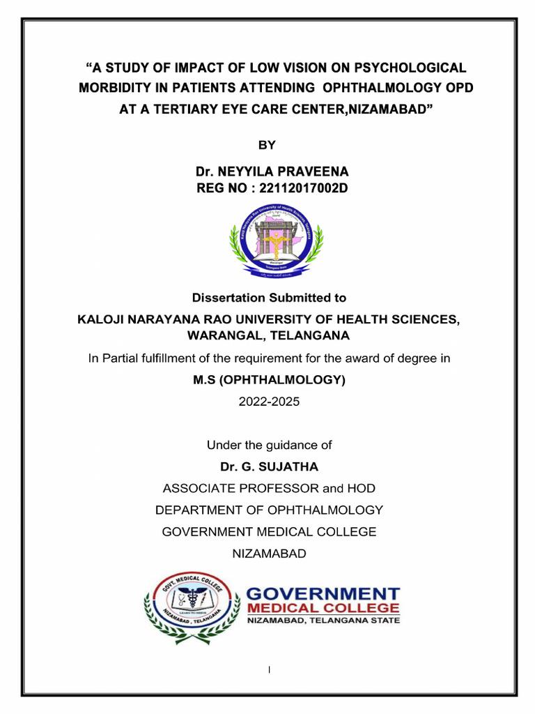 A Study of Impact of Low Vision On Psychological Morbidity in Patients ...