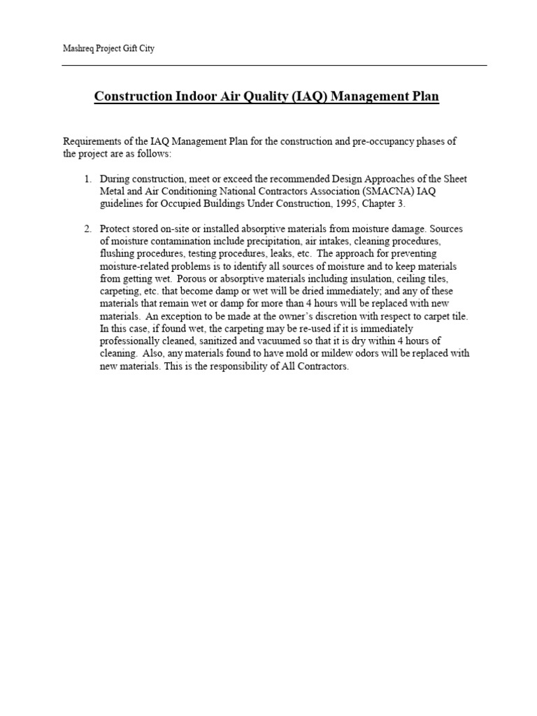 IAQ Management Plan for Mashreq Project | PDF | Duct (Flow ...