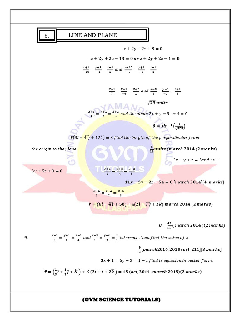 6.Line and Plane | PDF | Line (Geometry) | Equations