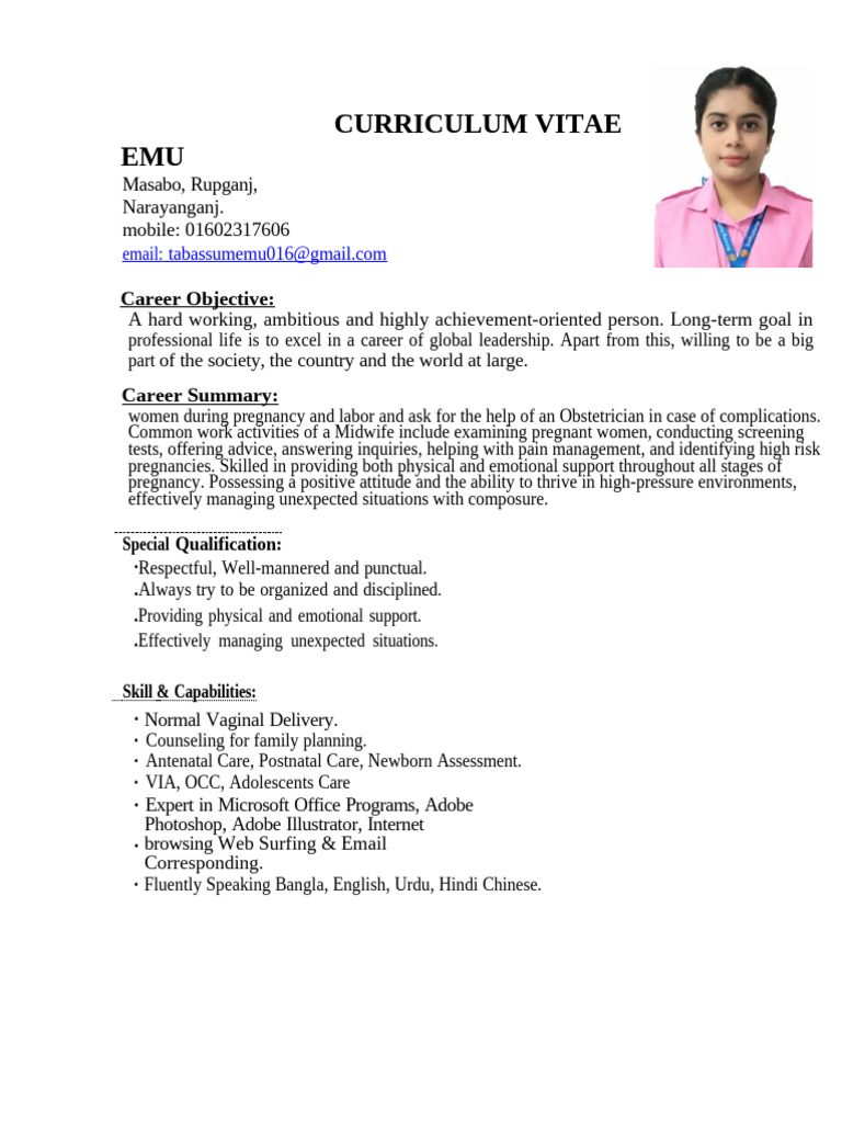 Emu Friend Cv | PDF | Pregnancy | Childbirth