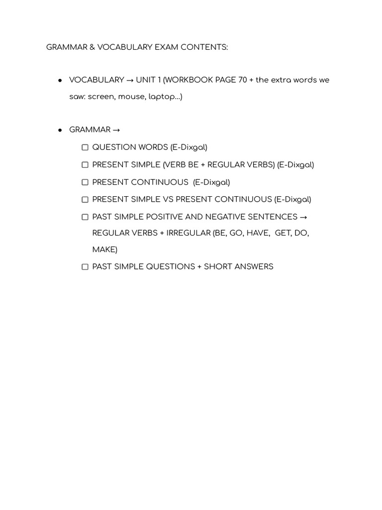 Contidos Grammar and Vocab | PDF