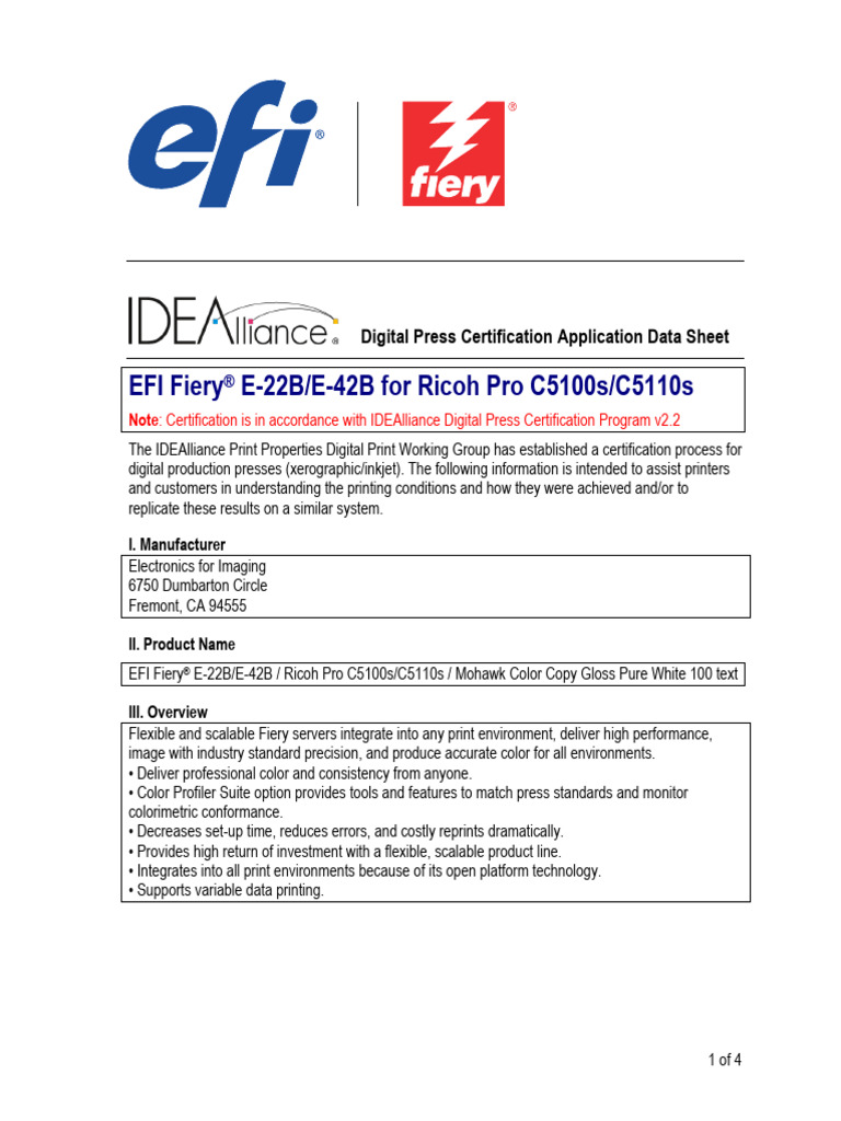 ADS Fiery E 22B E 42B Ricoh Pro C5100s C5110s | PDF | Printer ...