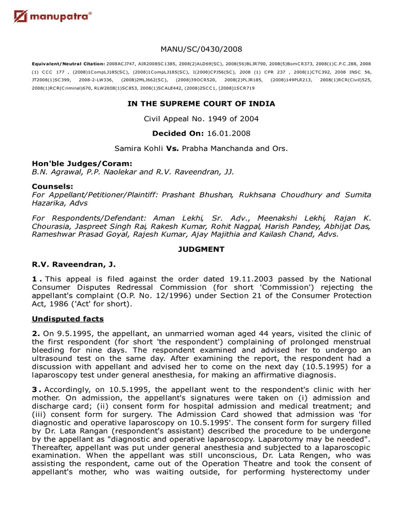 Samira Kohli vs Prabha Manchanda and Ors 16012008 s080055COM693371 ...