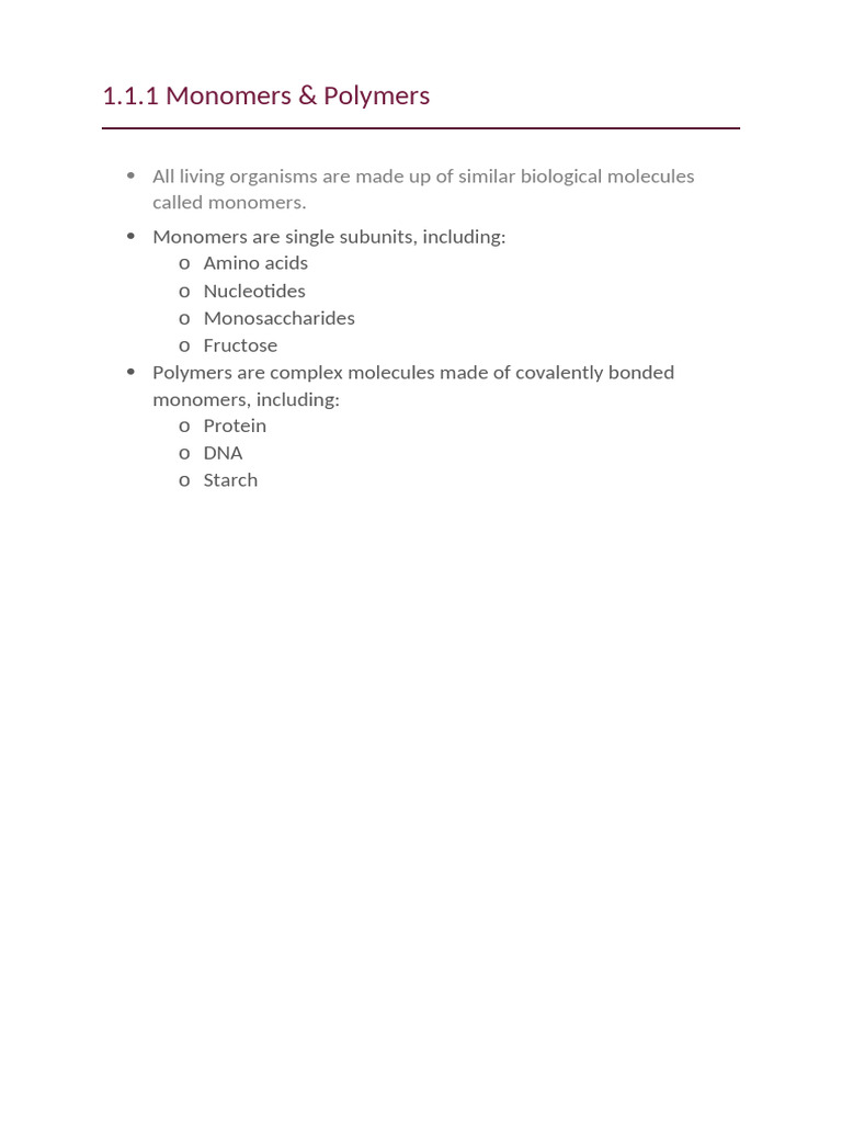 1.1.1 Monomers & Polymers - Word | PDF