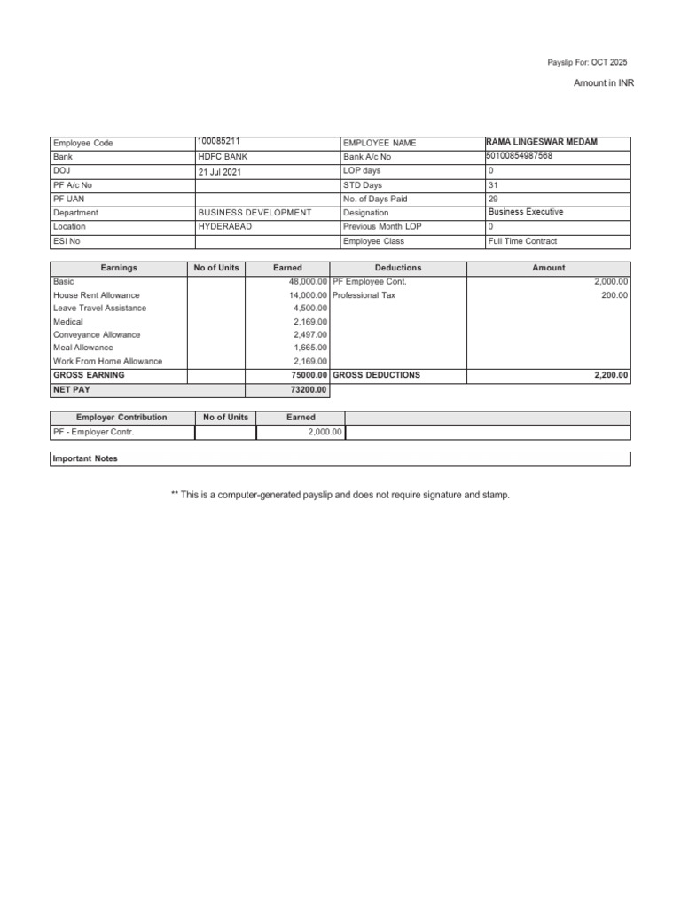 Salary Slip Oct Rama Lingeswar Medam | PDF