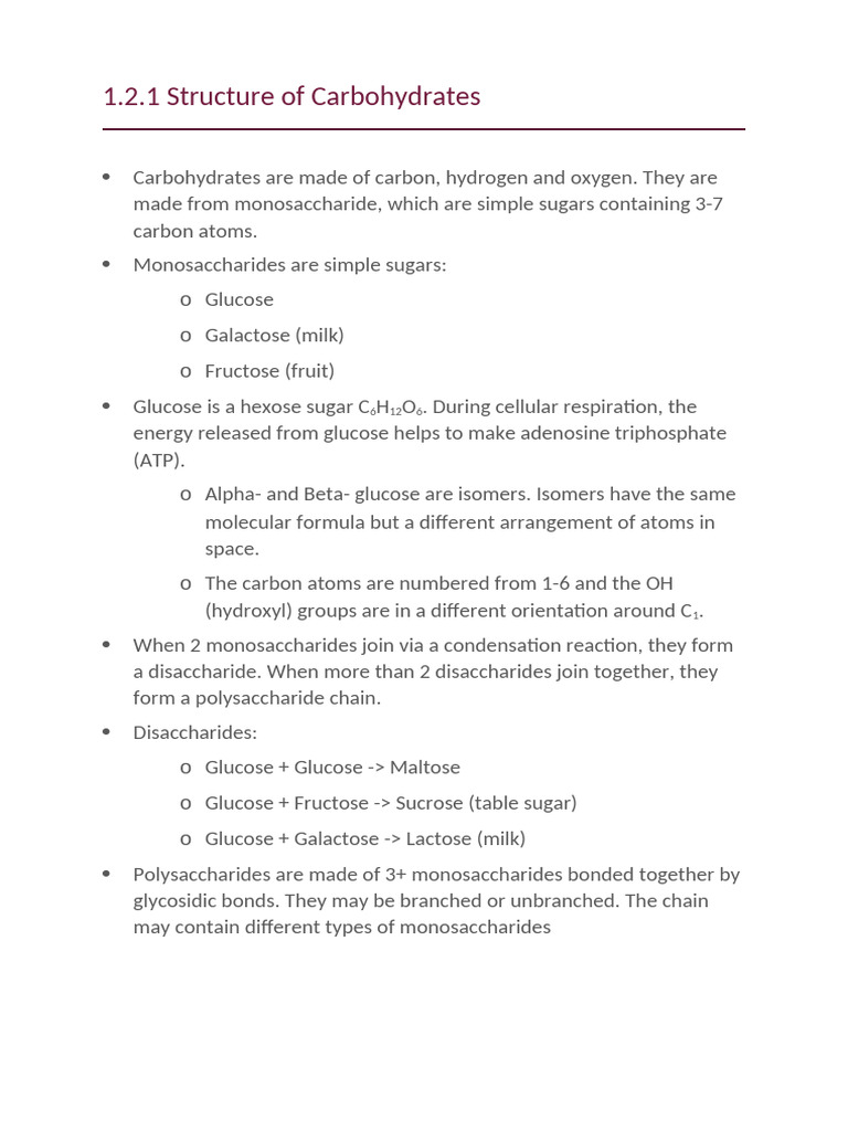 Carbohydrate Structure and Testing Guide | PDF