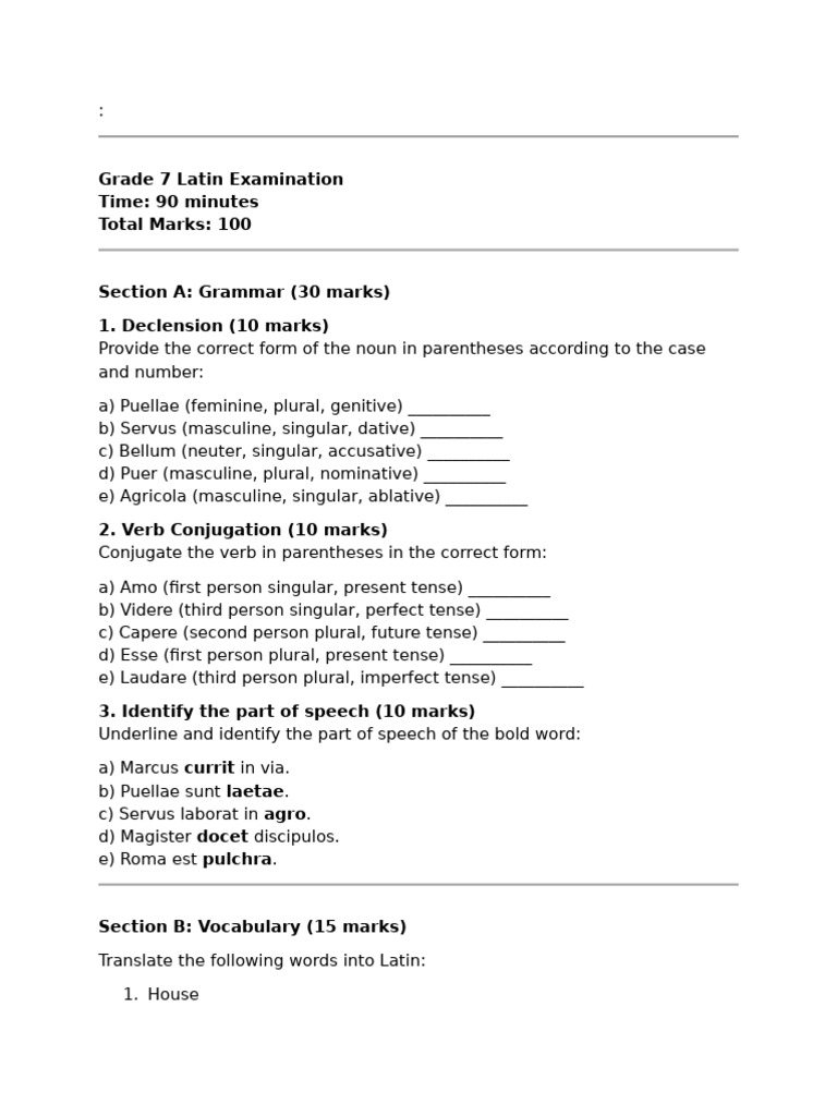 Grade 7 Latin Exam Guide | PDF