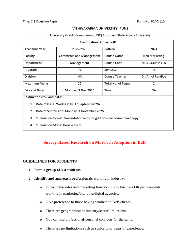 Project - 02 - B2B Marketing _ 25-26 | PDF