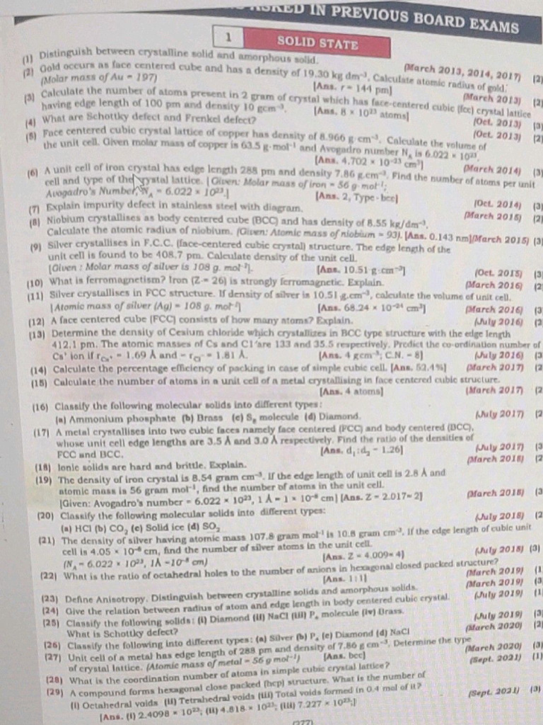 12th Chemistry Pyqs | PDF
