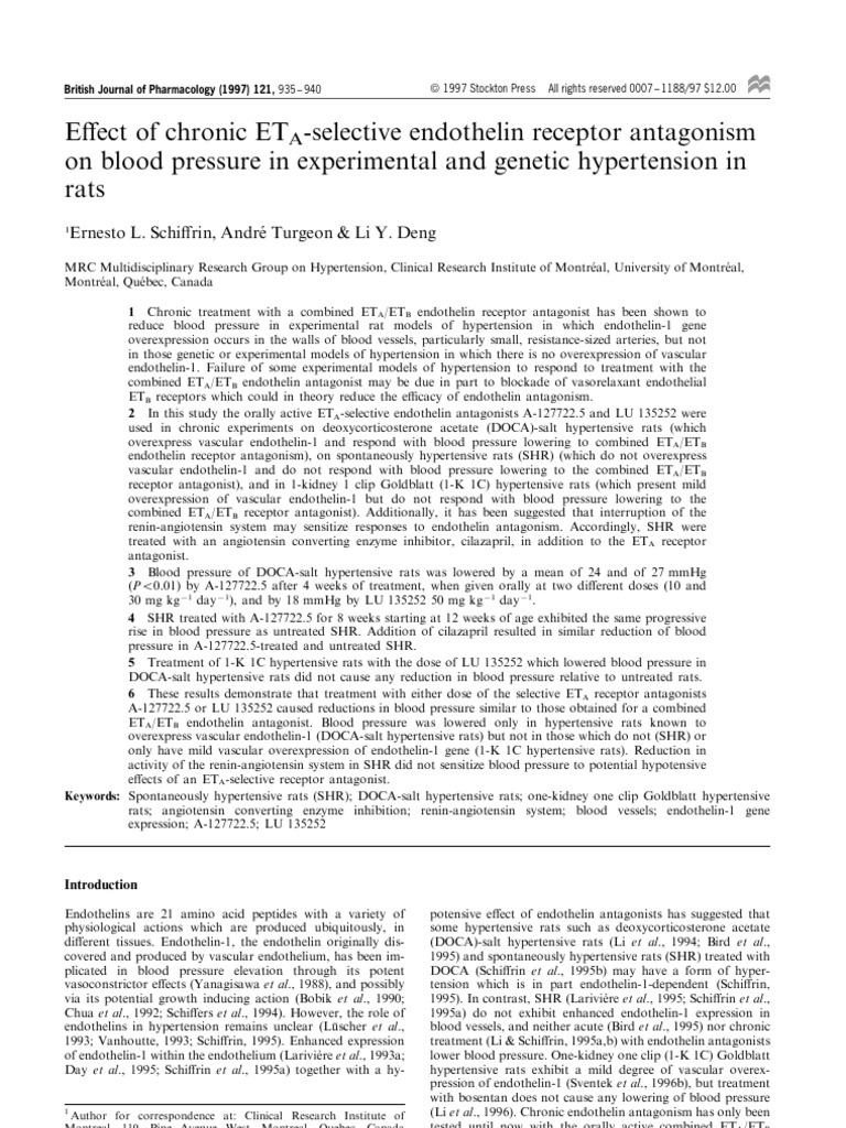 E Ect of Chronic ET - Selective Endothelin Receptor Antagonism On Blood ...