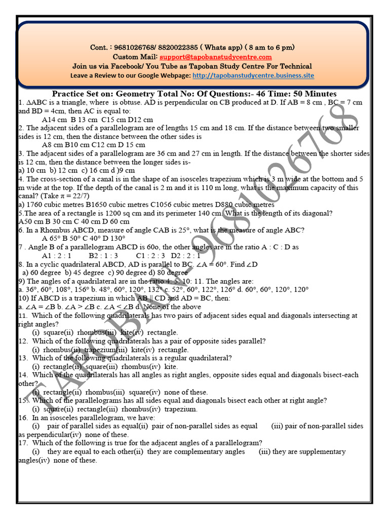 Geometry Practice Questions Set | PDF | Geometric Shapes | Euclidean ...