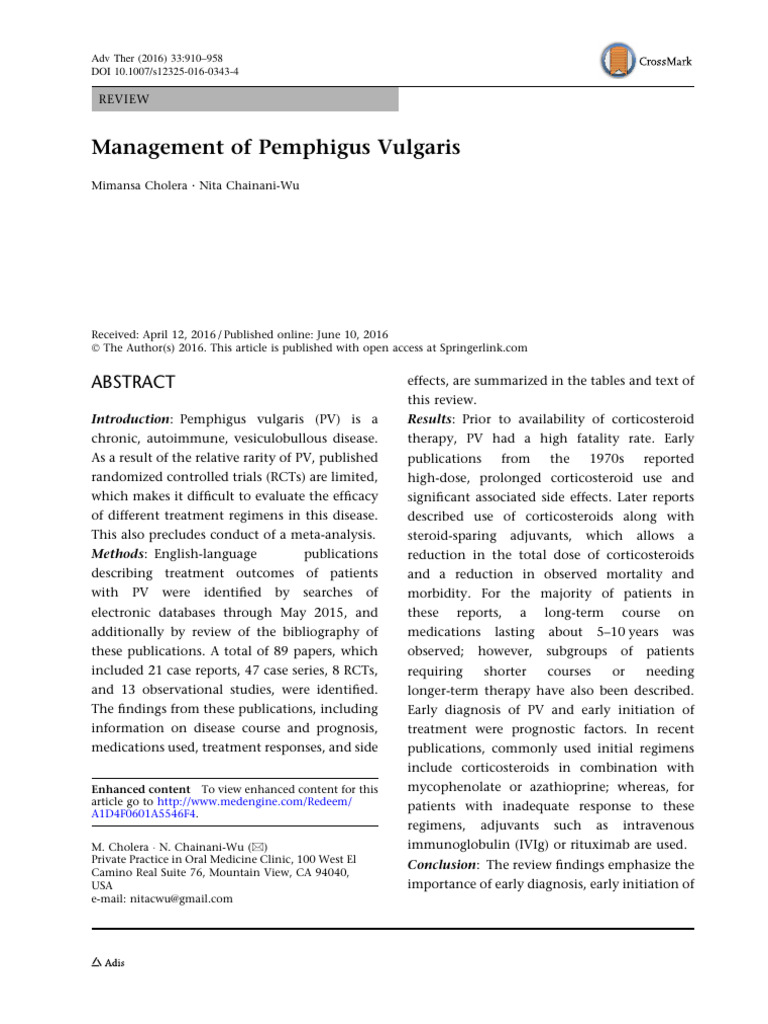 Mimansa Cholera - Management of Pemphigus Vulgaris [2016] | PDF | Human ...