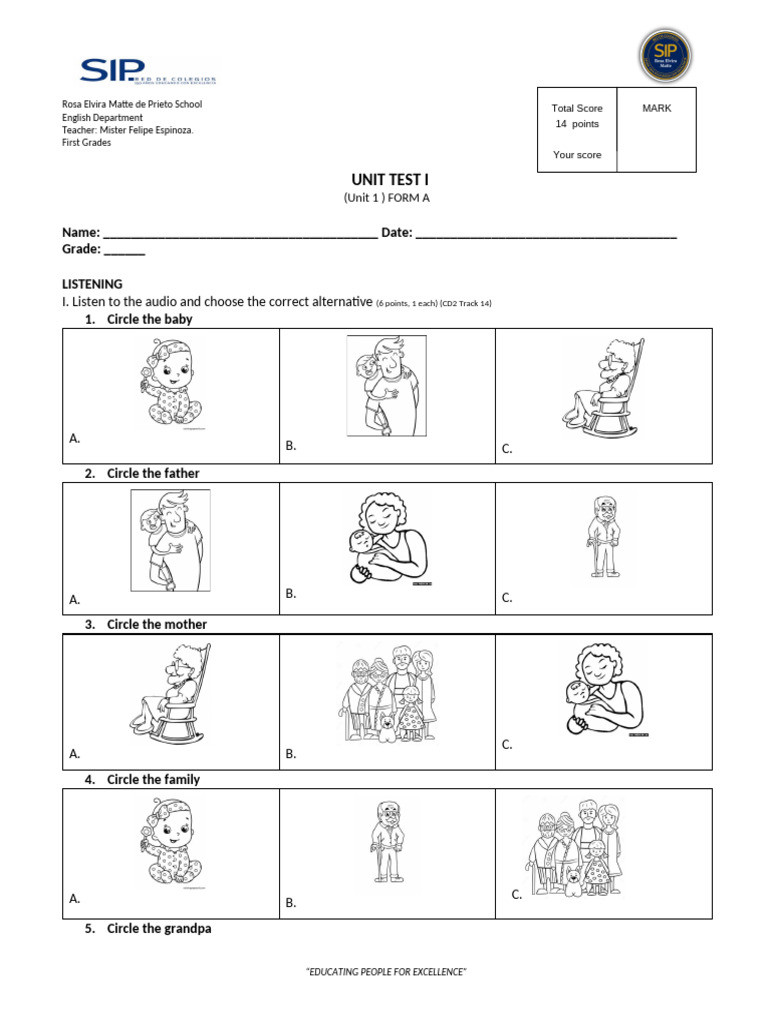 First Grade Listening Unit Test Form A | PDF