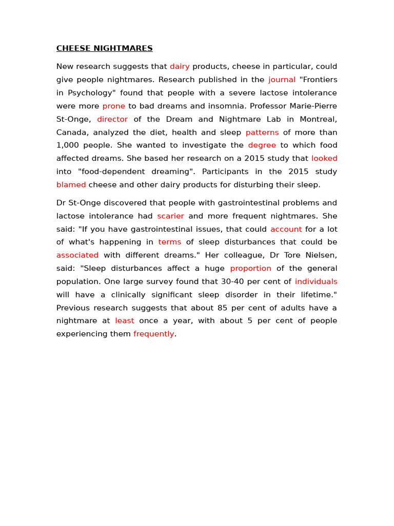 Cheese Nightmares Answers | PDF