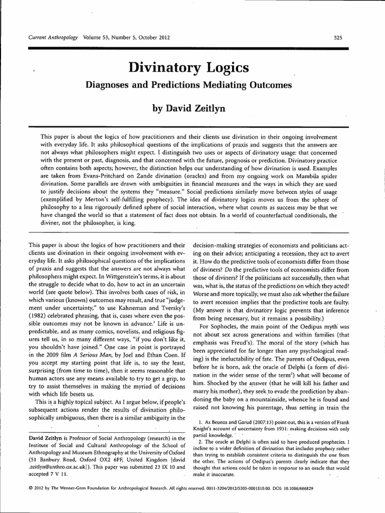 David Zeitlyn - Divinatory Logics | PDF | Divination | Medical Diagnosis