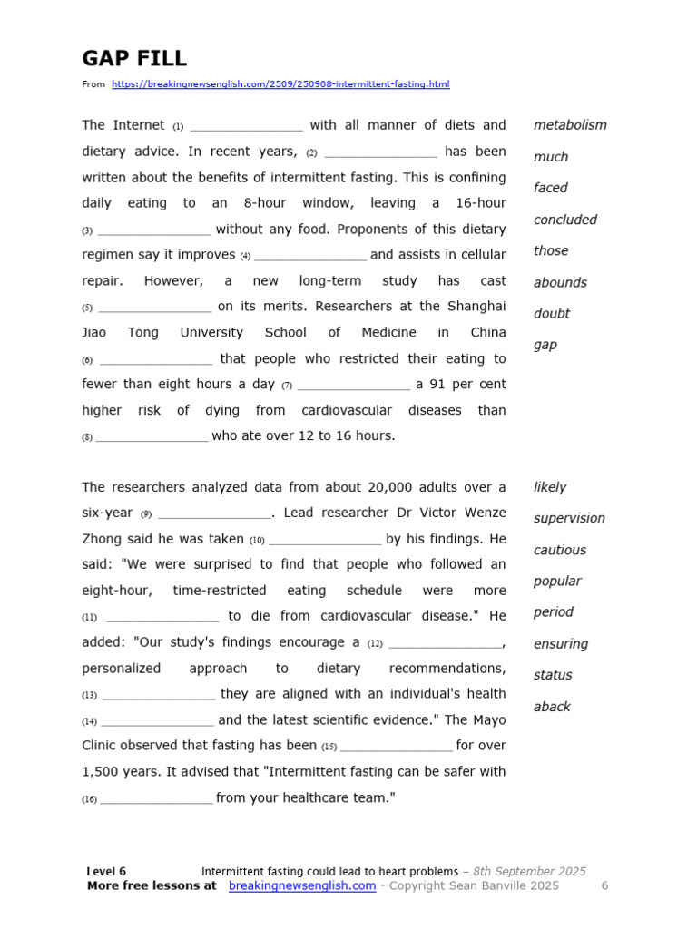 Intermittent fasting gap fill | PDF | Intermittent Fasting | Fasting