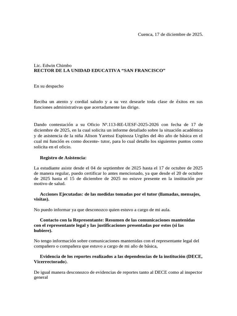 Oficio Rocio Contestacion A Oficio | PDF