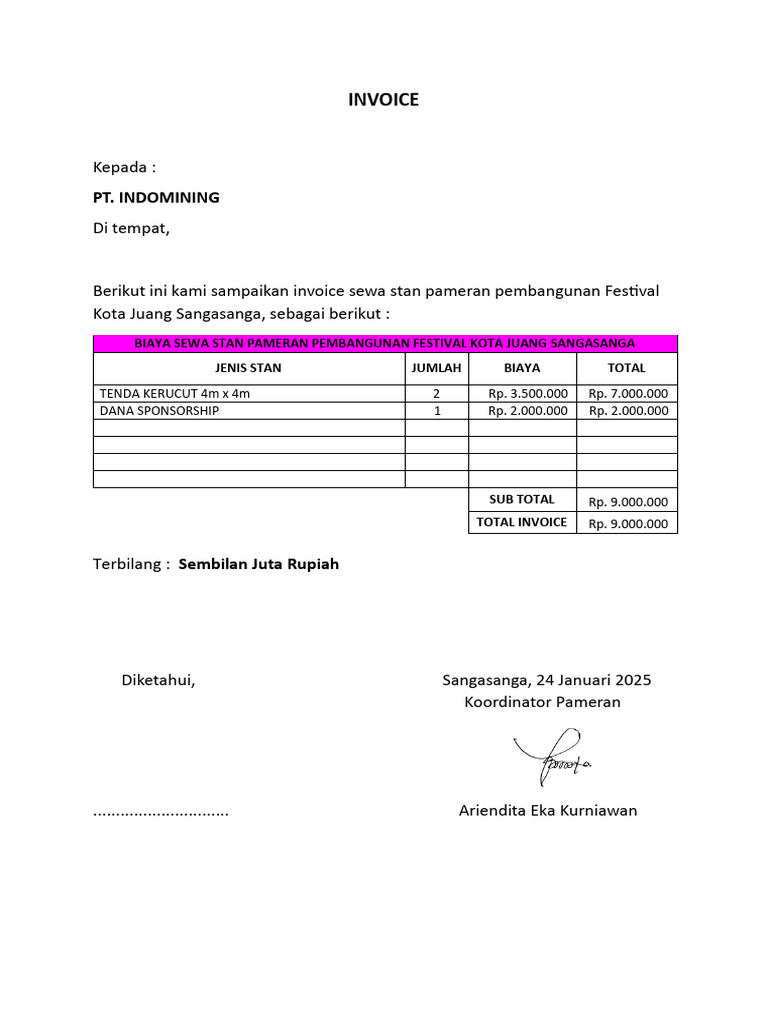 Invoice Tenda Pt. Indomining | PDF