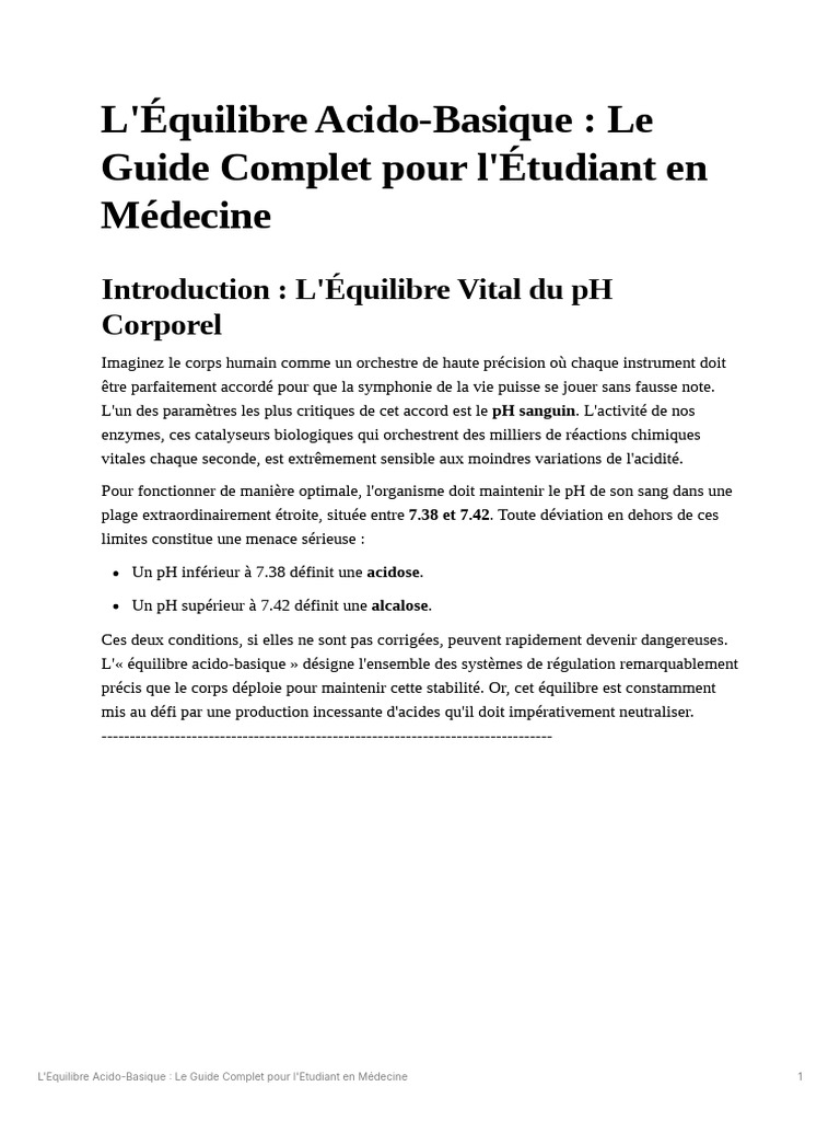 Guide de l'Équilibre Acido-Basique en Médecine | PDF | Acide | Urine