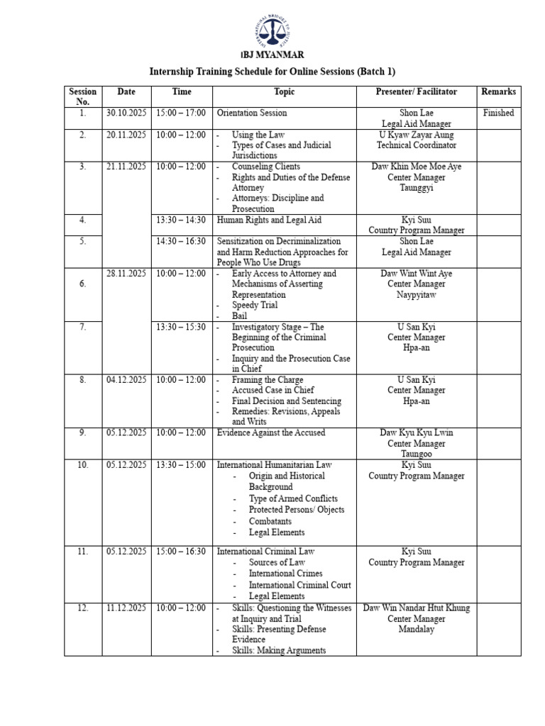 Internship Training Schedule for Online Sessions (Batch 1)_4076ee12 ...