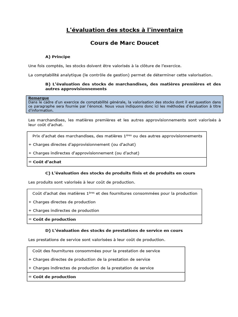 Évaluation des Stocks en Comptabilité | PDF
