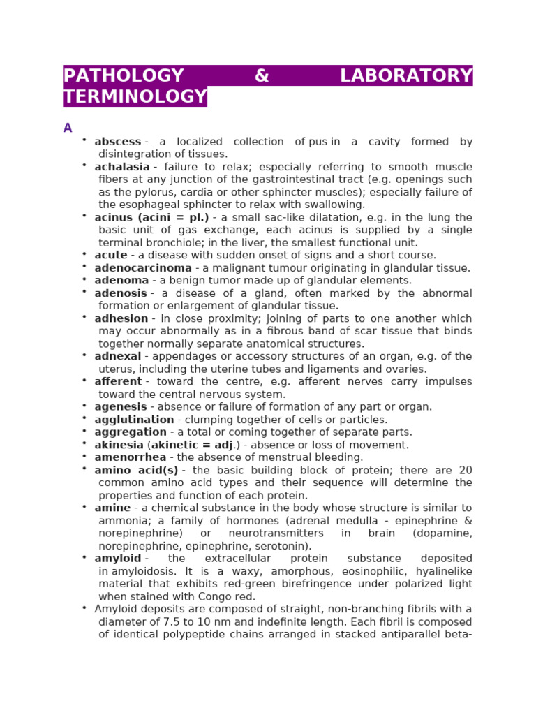 PATHOLOGY & LABORATORY TERMINOLOGY | PDF | Ischemia | Metastasis