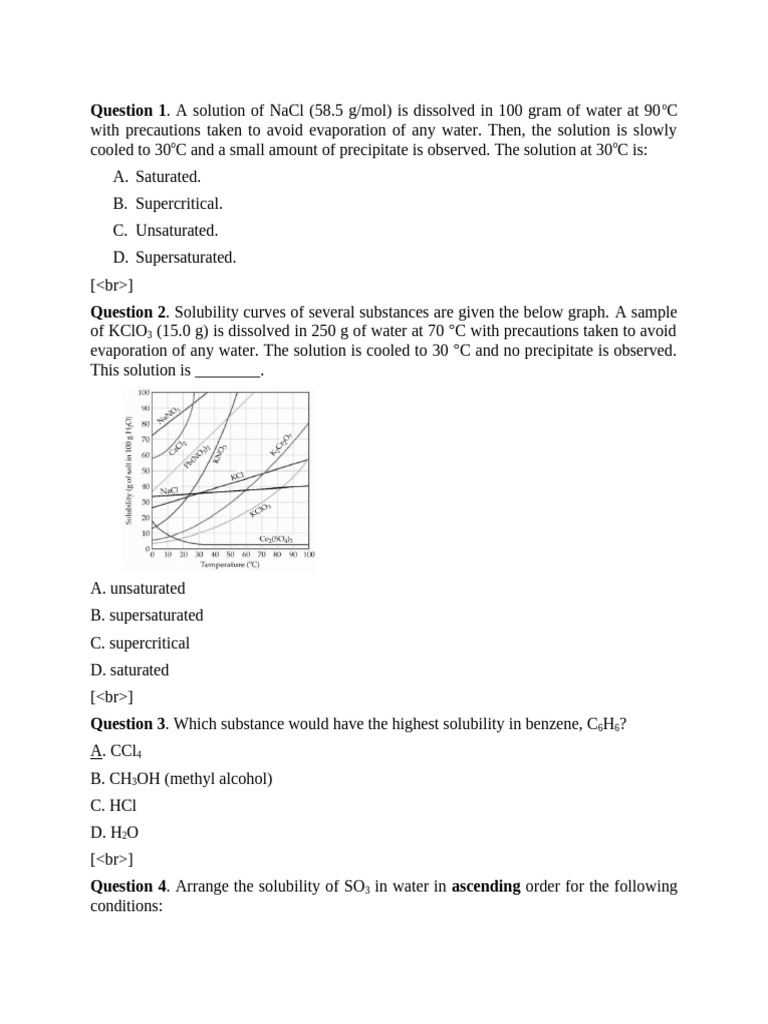 Solubility and Vapor Pressure Questions | PDF | Water | Osmosis
