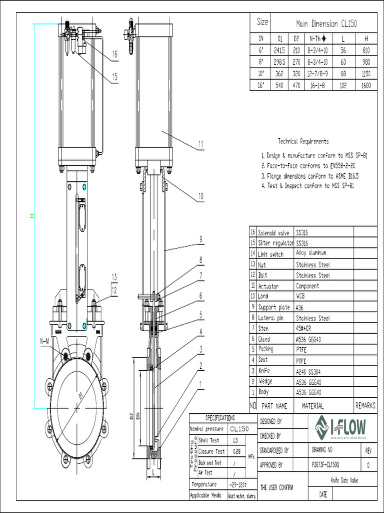 Drawing For Knife Gate Valve | PDF
