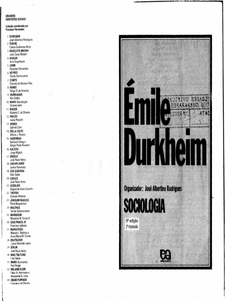 Sociologia - Emile Durkheim - Desconhecido | PDF