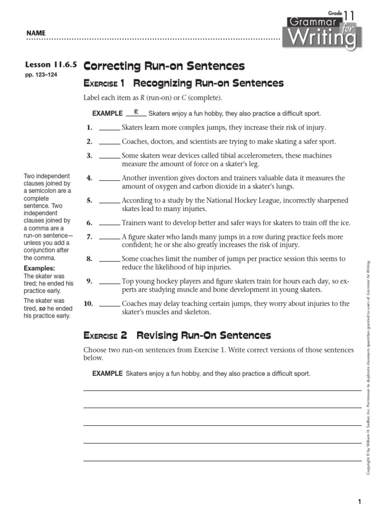 Correcting Run-on Sentences Exercise | PDF