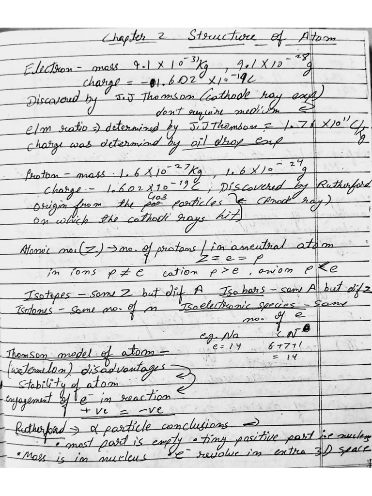 Class 11 Chemistry Ch-2 Structure of Atom | PDF | Physical Sciences | Chemistry