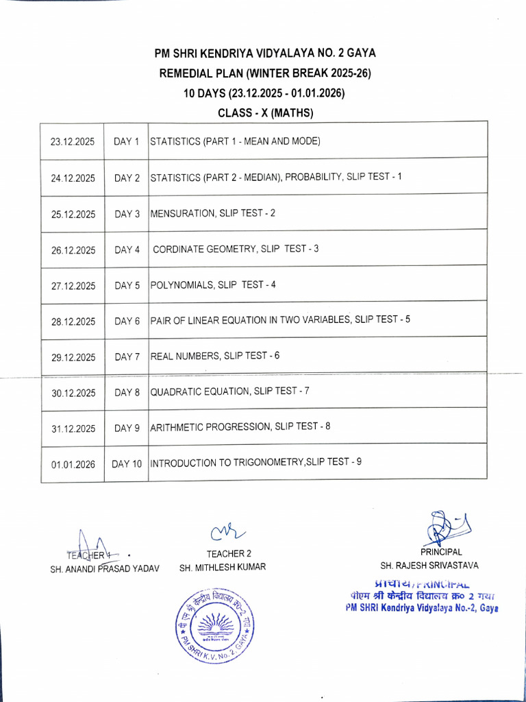 Class X Maths Remedial Plan 2025-26 | PDF